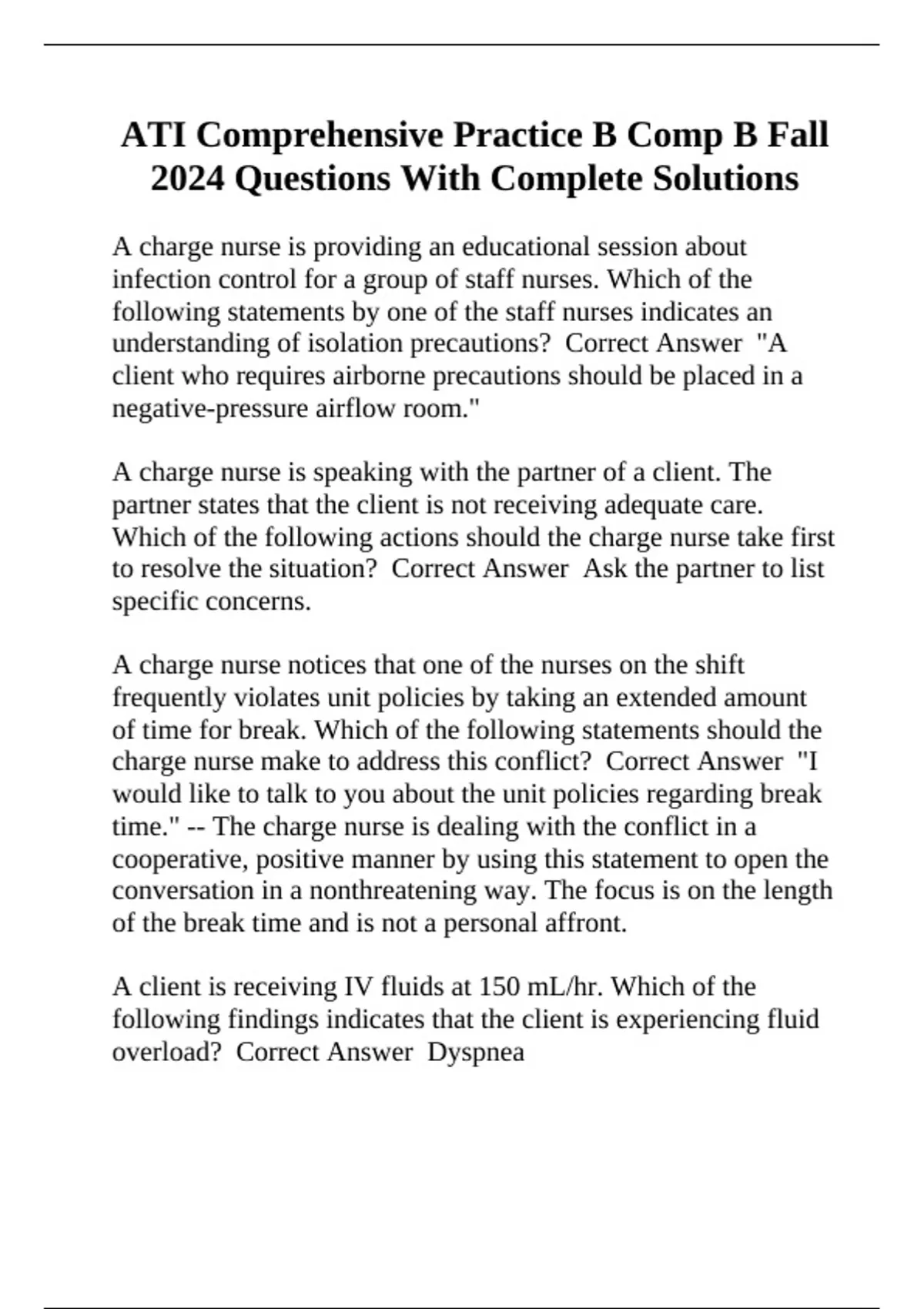 ATI Comprehensive Practice B Comp B Fall 2024 Questions With Complete Solutions - ATI ...