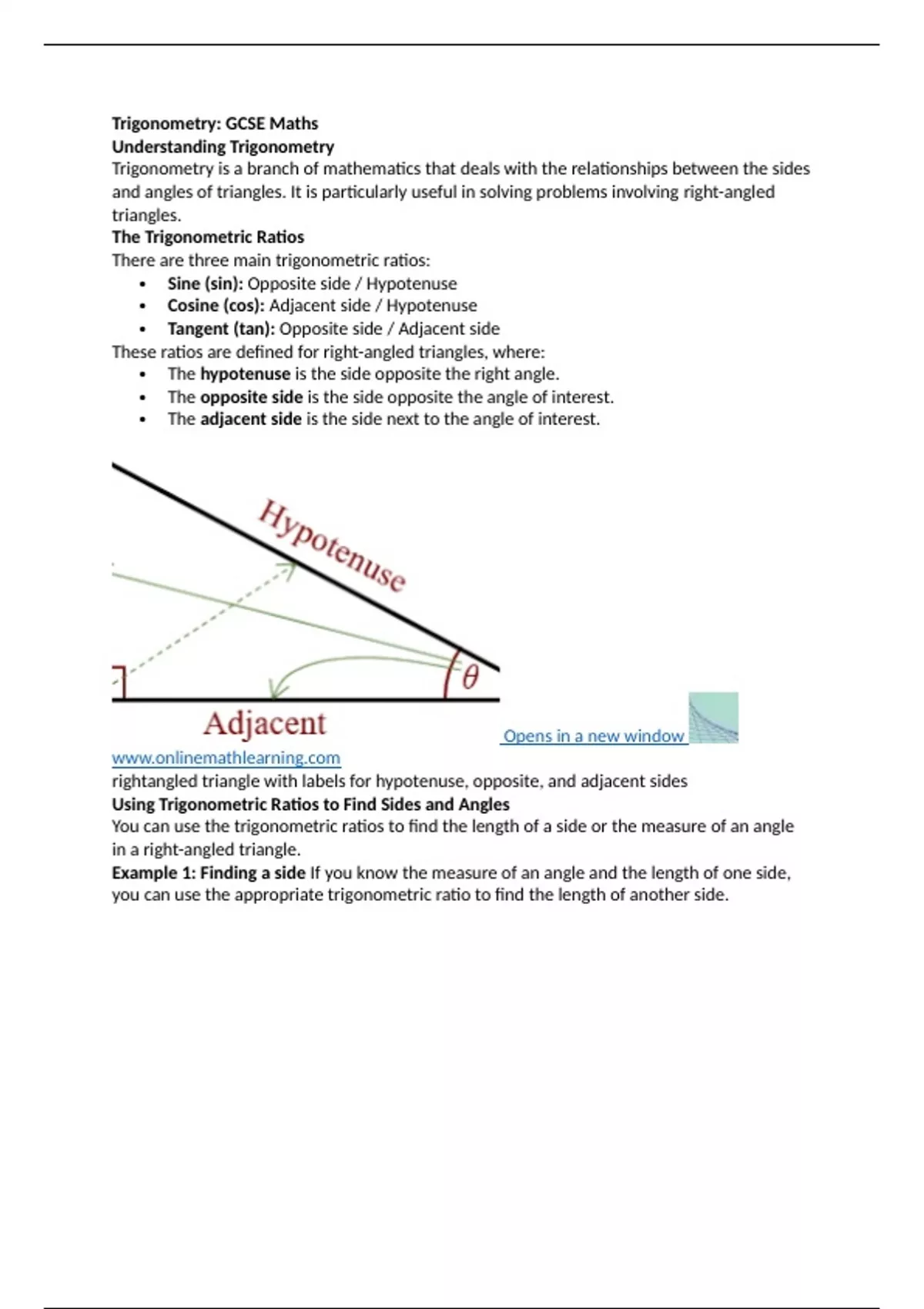 GCSE Maths: Understanding Trigonometry with questions - Maths - Stuvia UK
