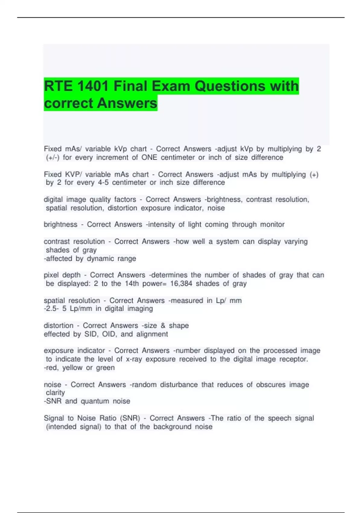 RTE 1401 Final Exam Questions with correct Answers - RTE - Stuvia US