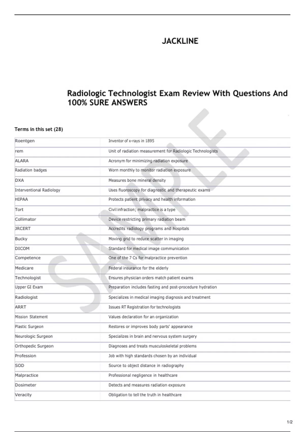 Radiologic Technology ARRT Review With Questions And 100% SURE ANSWERS ...