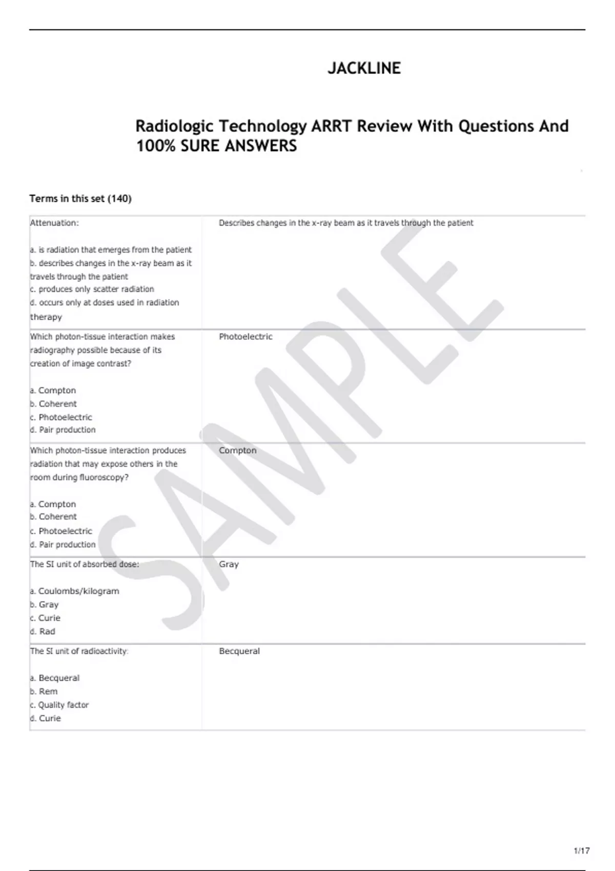 Radiologic Technology ARRT Review With Questions And 100% SURE ANSWERS - Radiology - Stuvia US