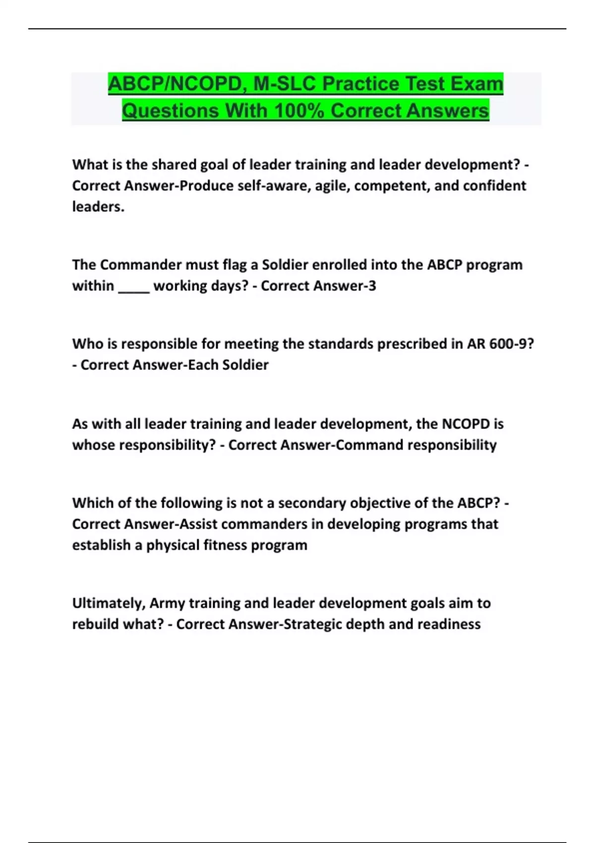 ABCP/NCOPD, M-SLC Practice Test Exam Questions With 100% Correct ...