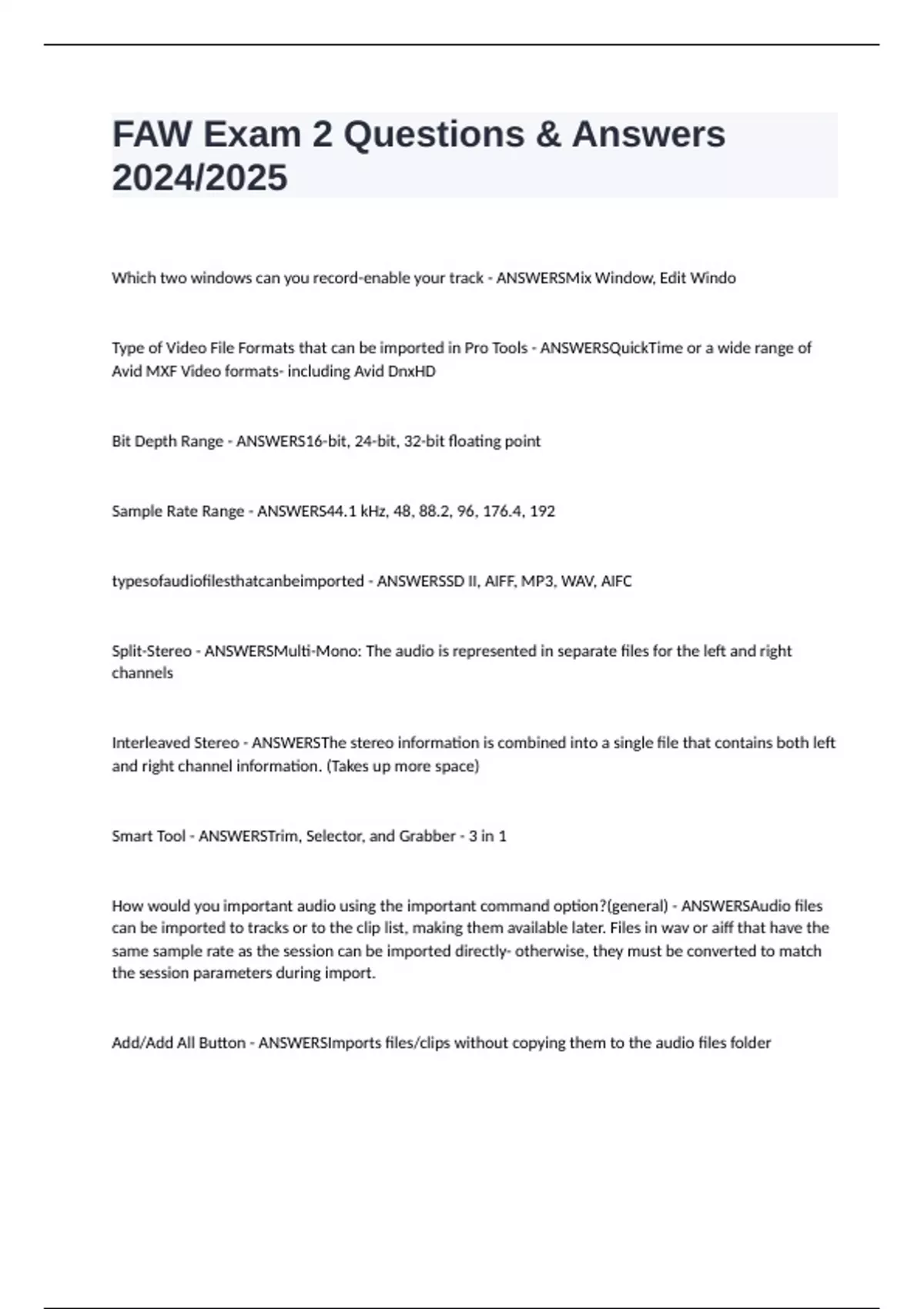 FAW Exam 2 Questions & Answers 2024/2025 - FAW - Stuvia US