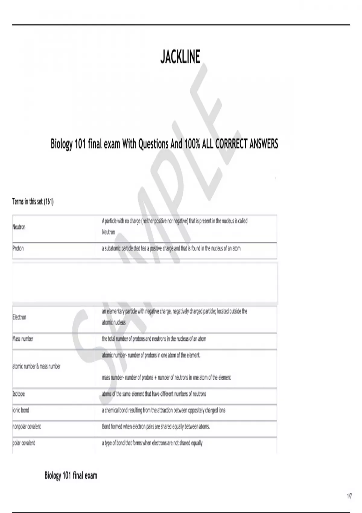 Biology 101 final exam With Questions And 100% ALL CORRRECT ANSWERS ...