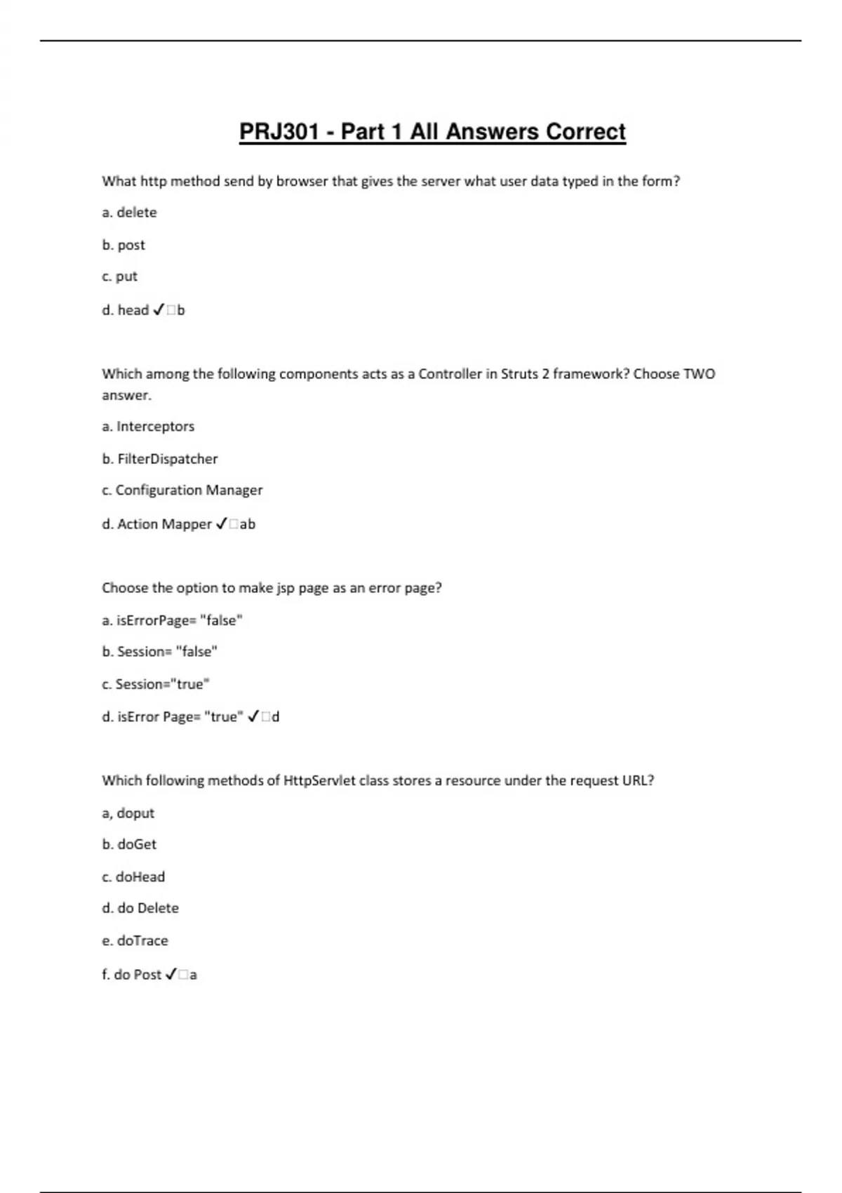 PRJ301 - Part 1 All Answers Correct - PRJ301 - Part 1 - Stuvia US