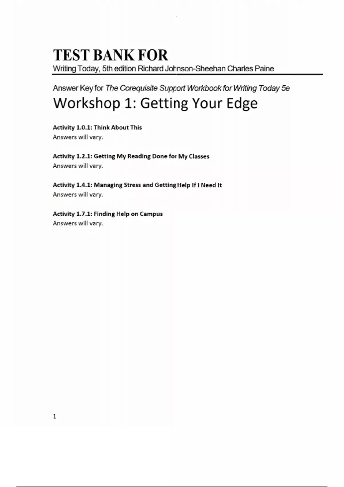 Test Bank For Writing Today, 5th Edition by Richard Johnson-Sheehan ...