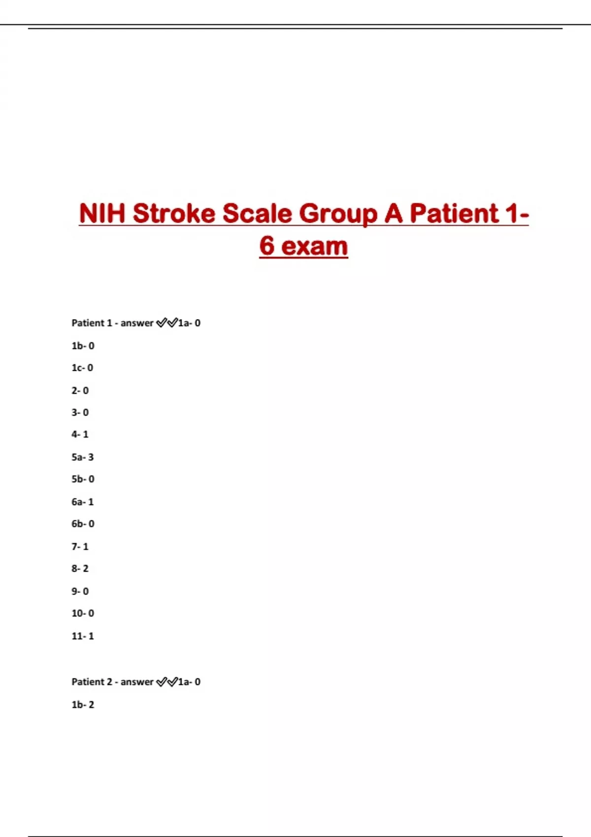NIH Stroke Scale Group A Patient 1-6 exam - NIH Stroke Scale Group A ...