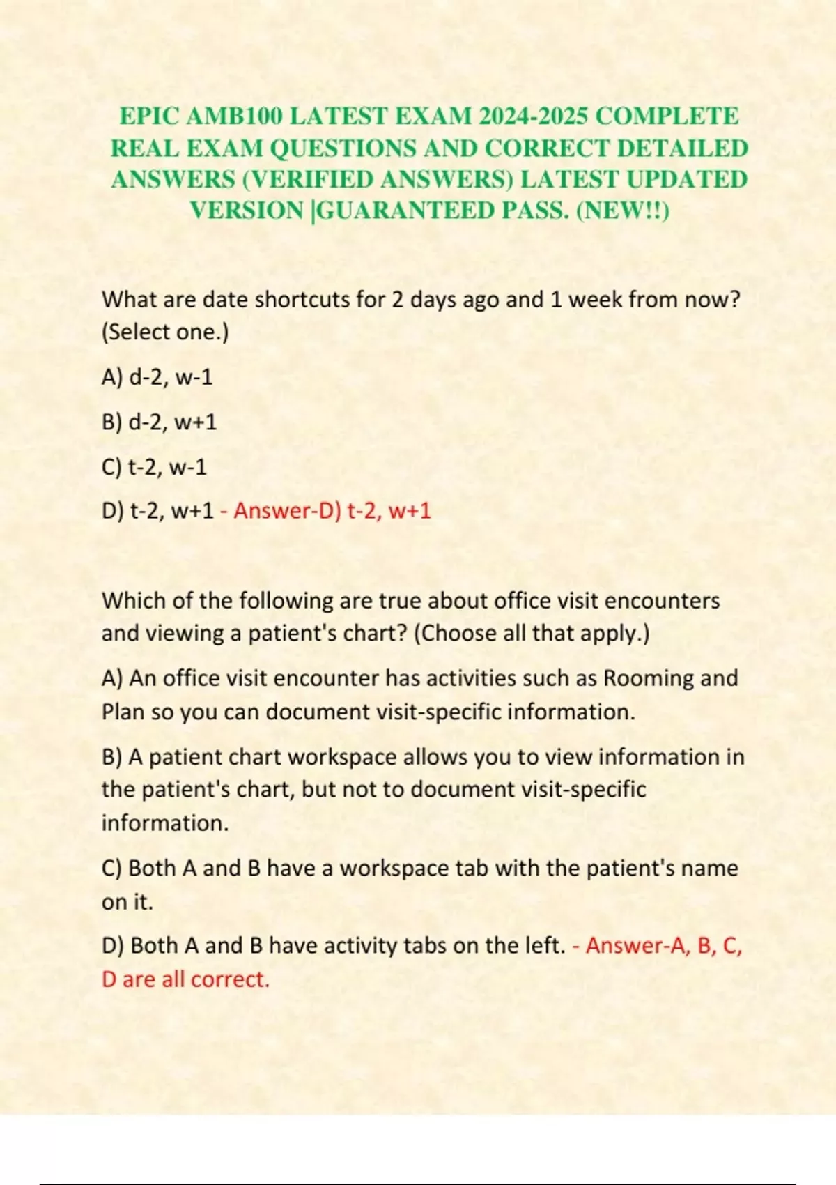 EPIC AMB100 LATEST EXAM COMPLETE REAL EXAM QUESTIONS AND CORRECT ...