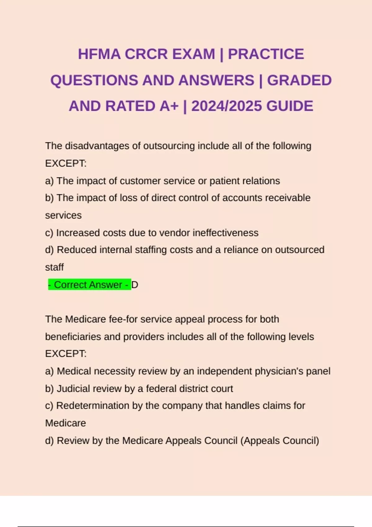 BUNDLE FOR HFMA CRCR EXAM | HFMA CRCR EXAM COMPLETE STUDY GUIDE | PRACTICE QUESTIONS AND ANSWERS ...