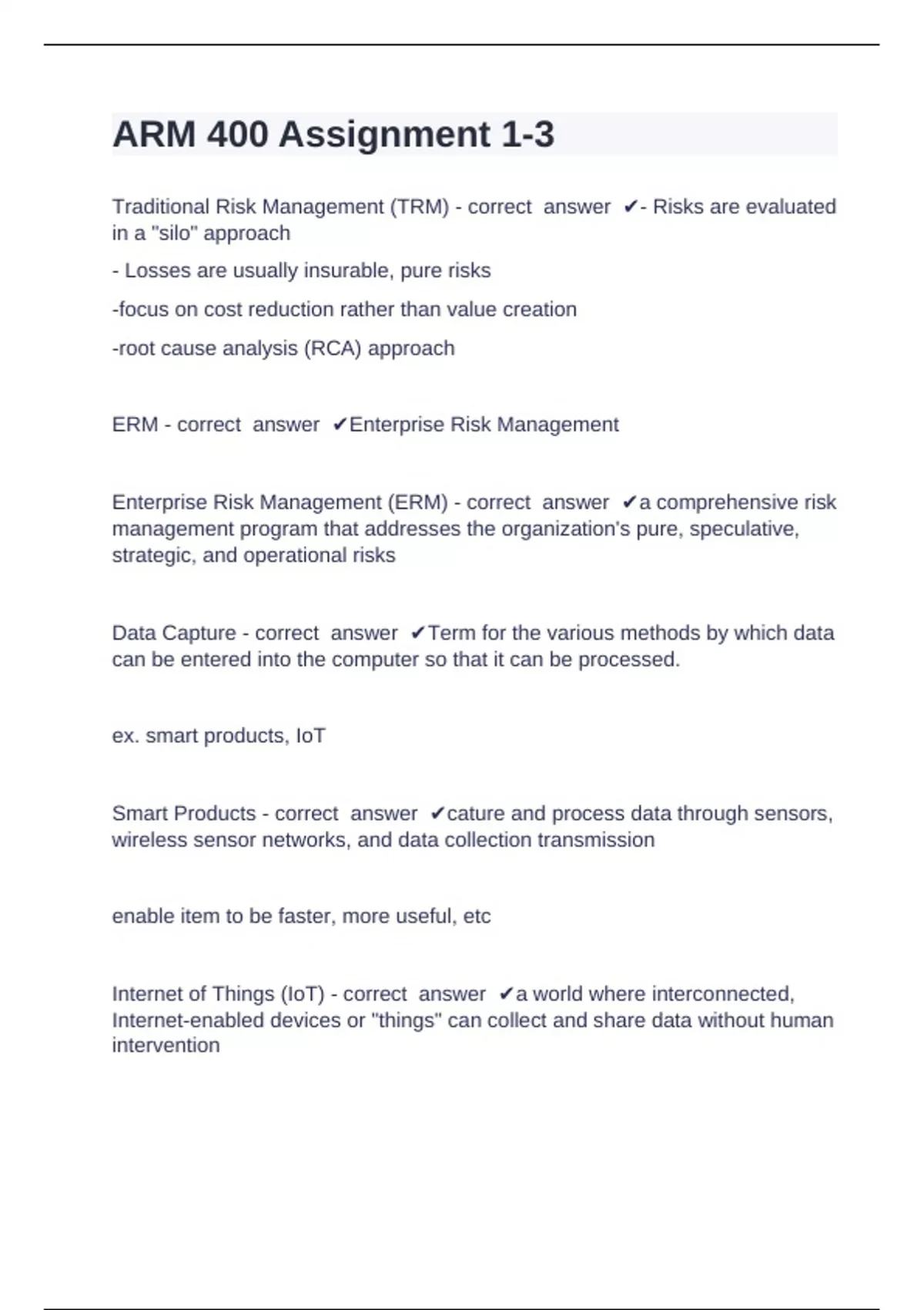 ARM 400 Assignment 1 questions with complete solutions 2024 - ARM ...