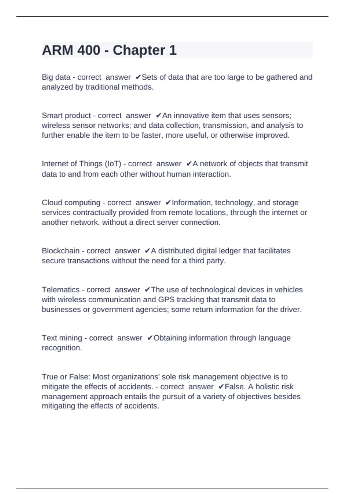 ARM 400,, questions and answers verified 2024 - ARM - Stuvia US