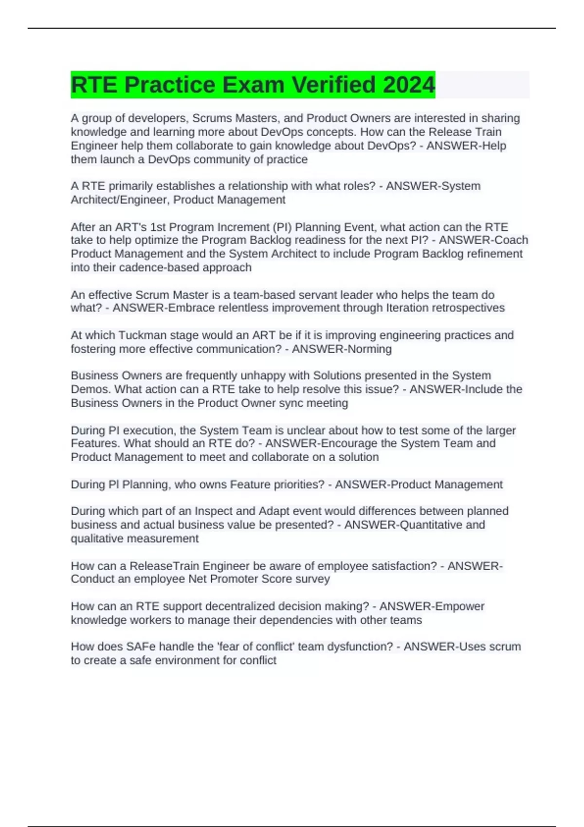 RTE Practice Exam Verified 2024 - RTE - Stuvia US