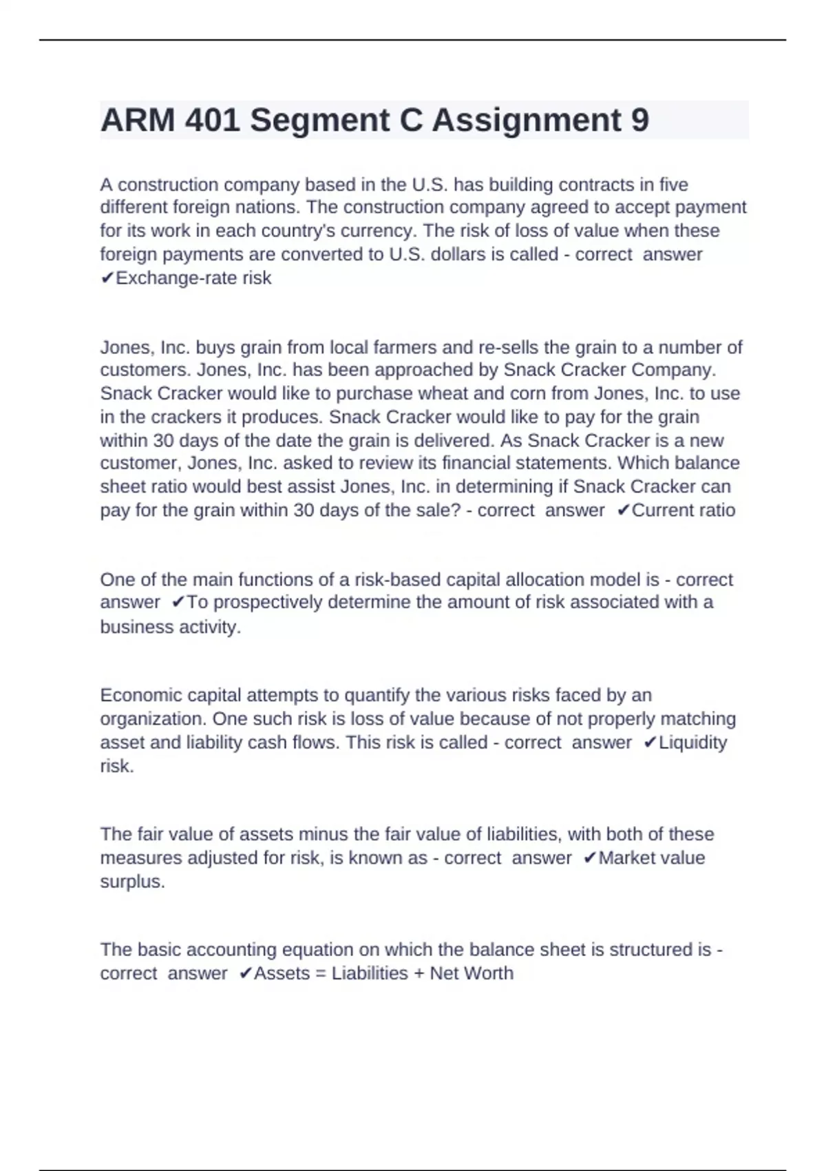 ARM 401 Segment C Assignment 9 questions and answers verified 2024 ...