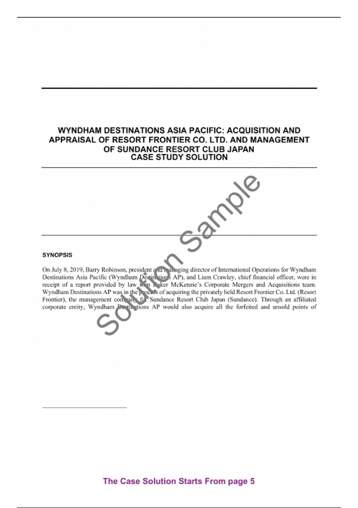 Case Solution for Wyndham Destinations Asia Pacific Acquisition and ...