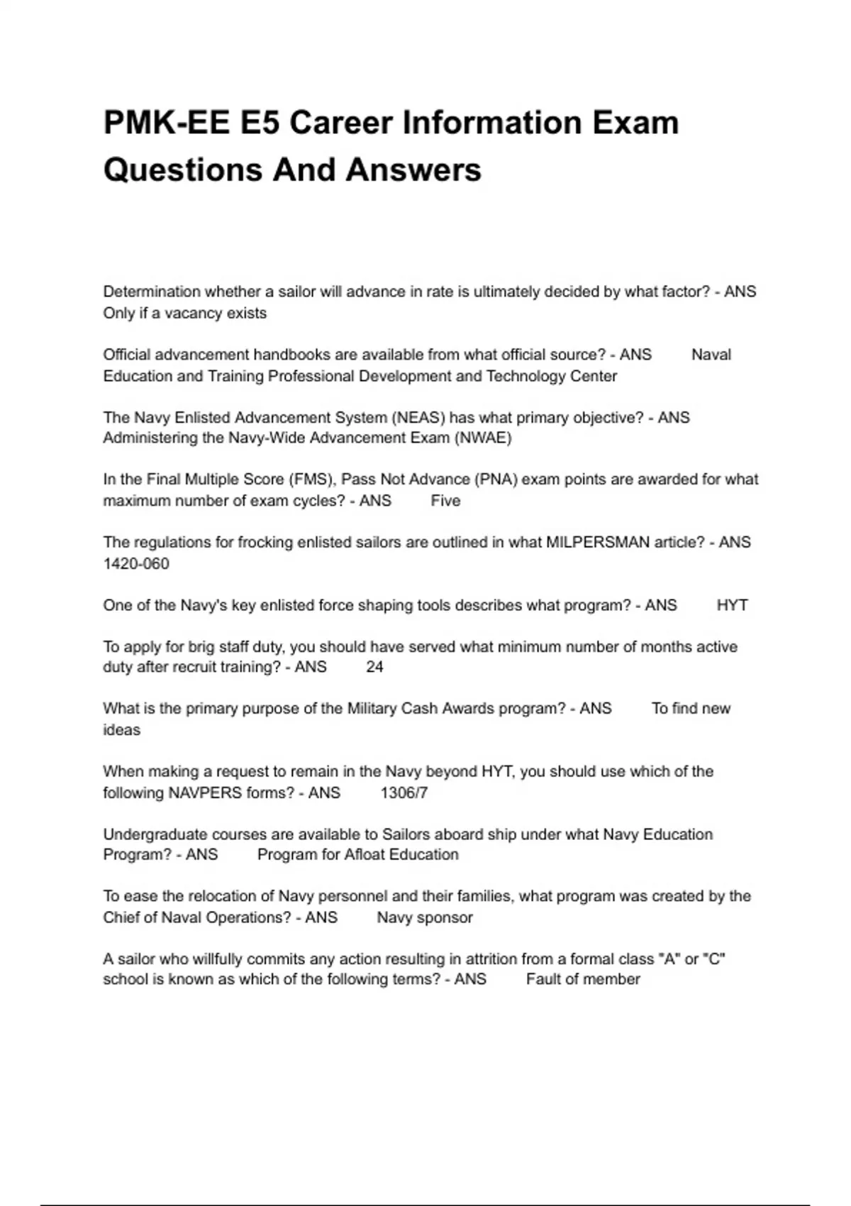 PMK-EE E5 Career Information Exam Questions And Answers - PMK PMK-EE ...