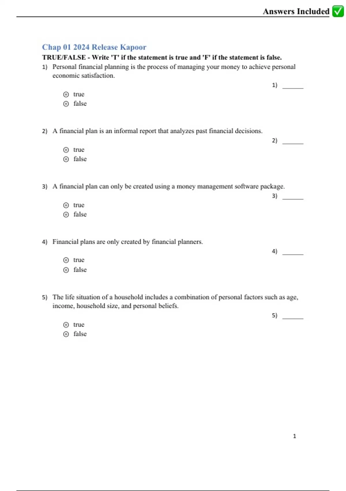 Test Bank for Focus on Personal Finance: 2024 Release by Jack Kapoor ...