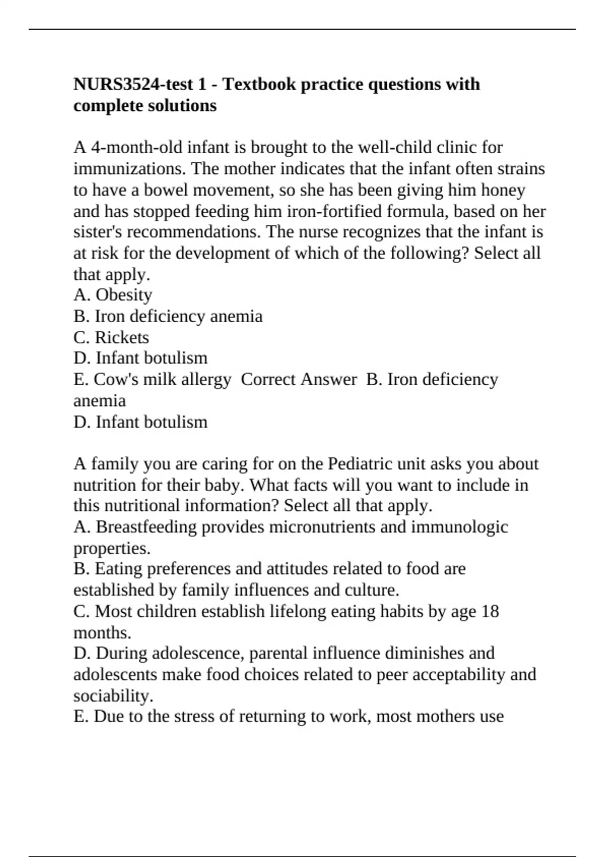 NURS3524-test 1 - Textbook practice questions with complete solutions ...
