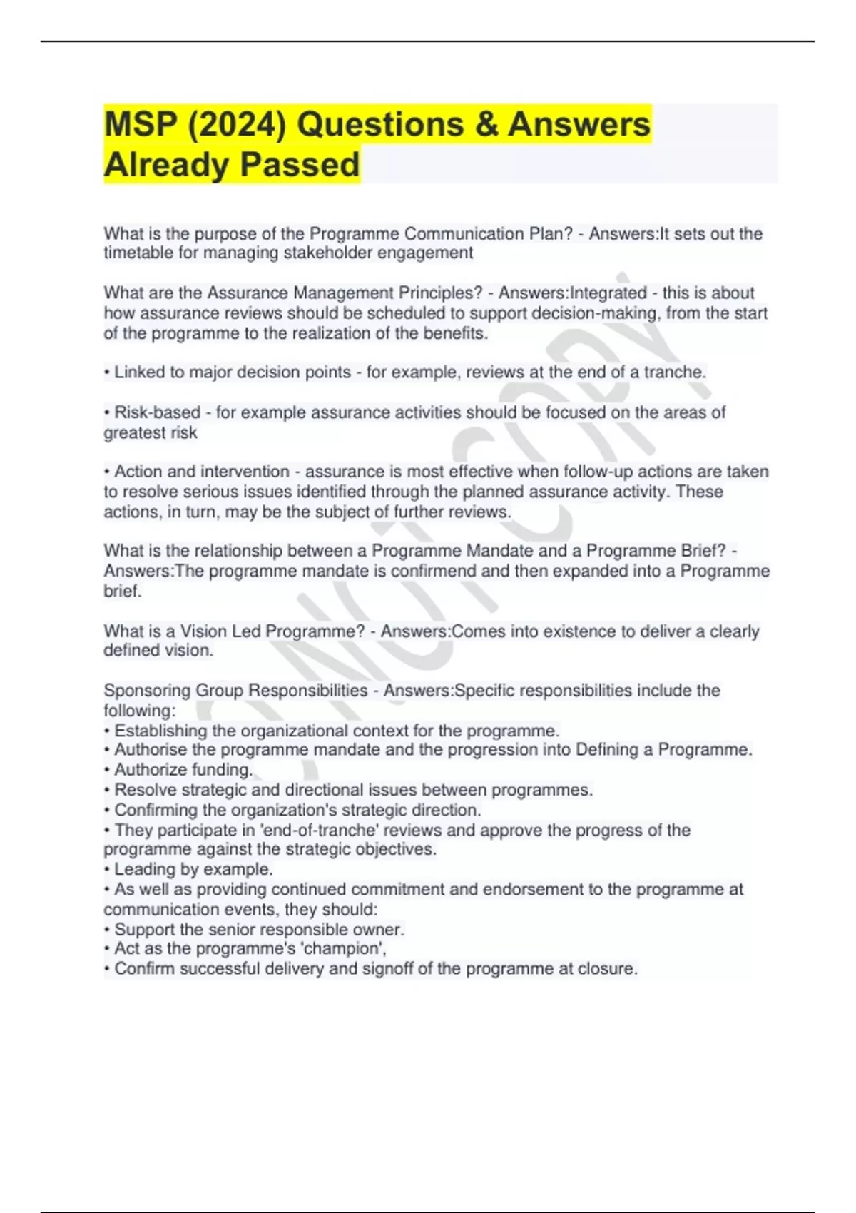 MSP (2024) Questions & Answers Already Passed What is the purpose of ...