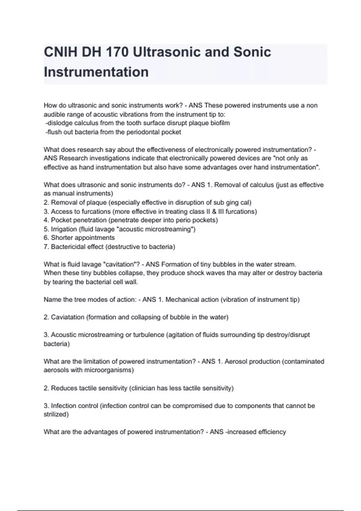 CNIH DH 170 Ultrasonic and Sonic Instrumentation Exam 2024/2025 ...