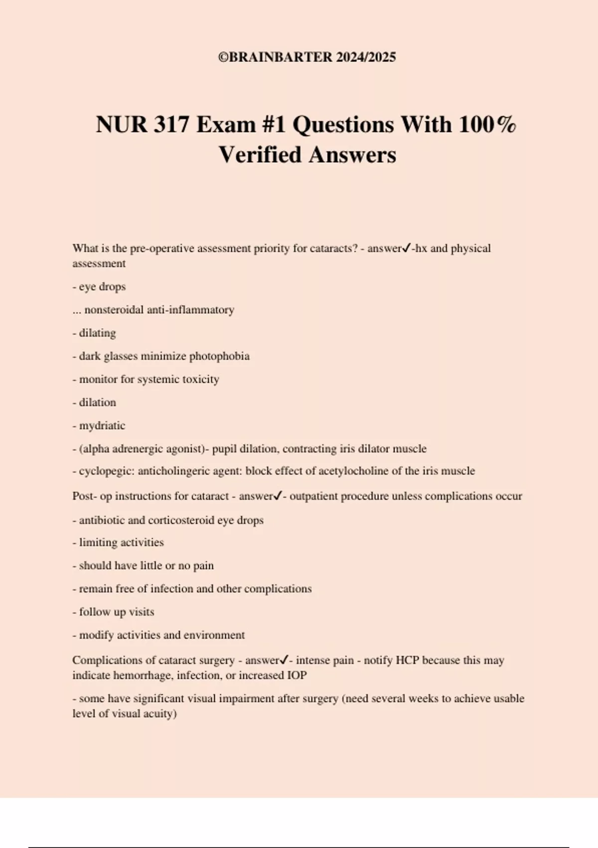 NUR 317 Exam #1 Questions With 100% Verified Answers - NUR 317 - Stuvia US