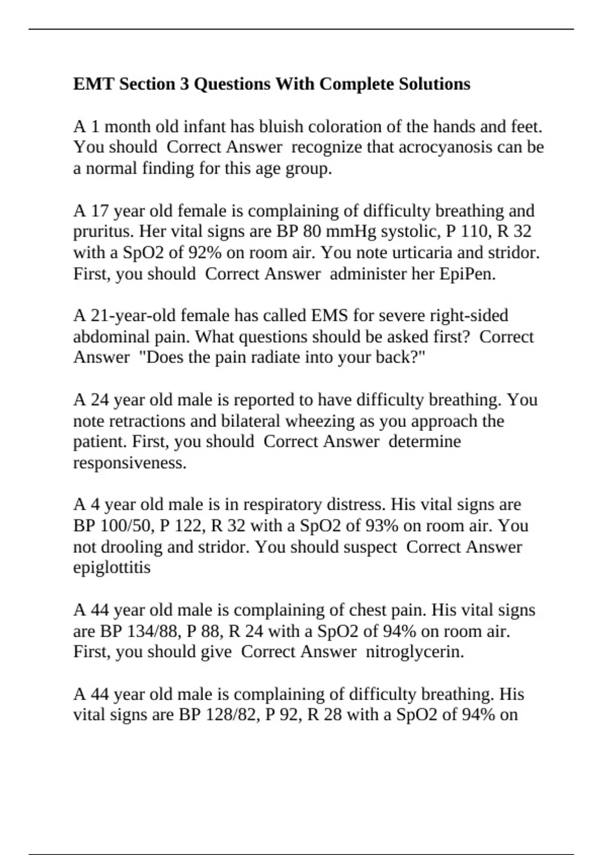 EMT Section 3 Questions With Complete Solutions - EMT - Stuvia US
