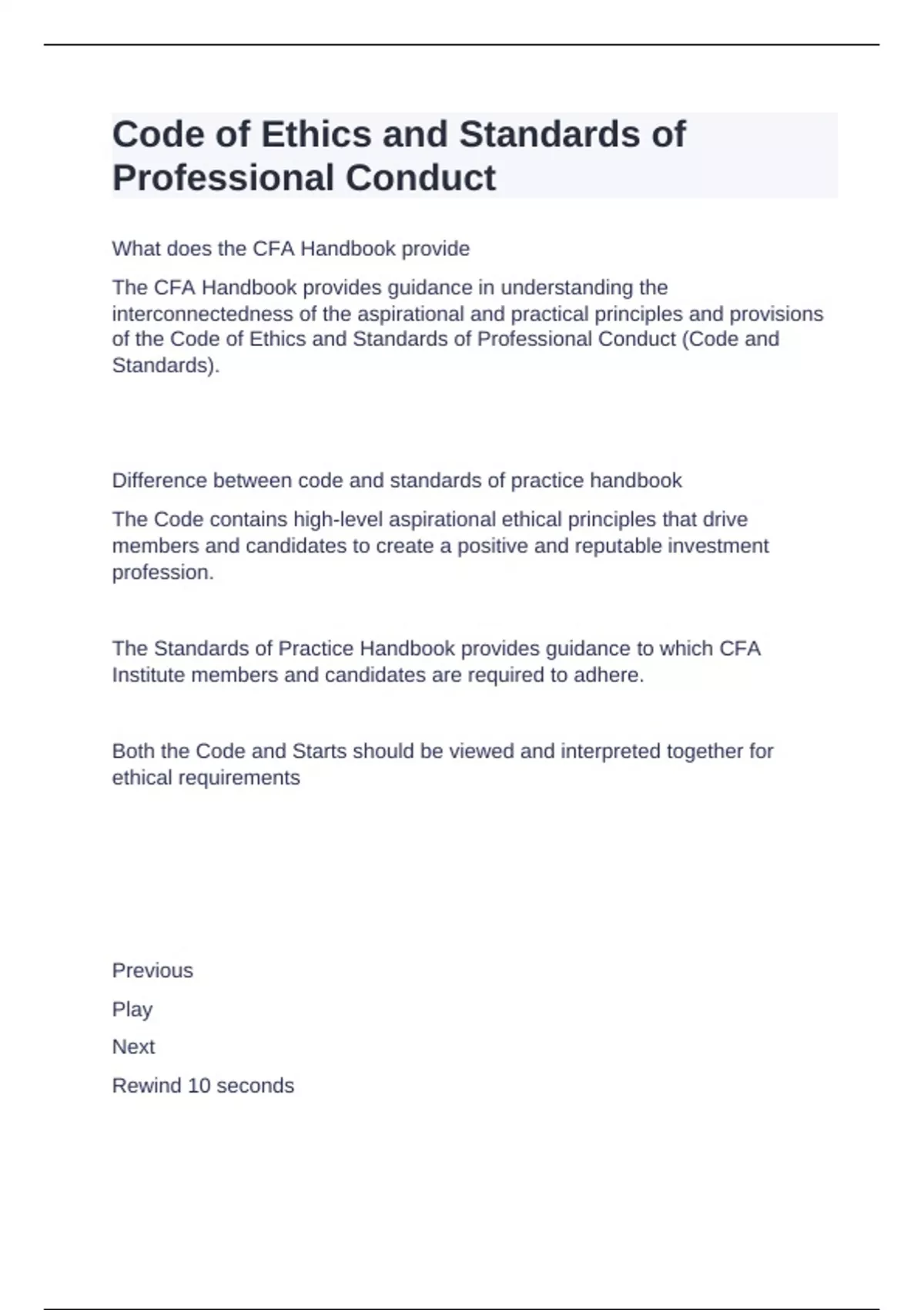 Code of Ethics and Standards of Professional Conduct Question and ...