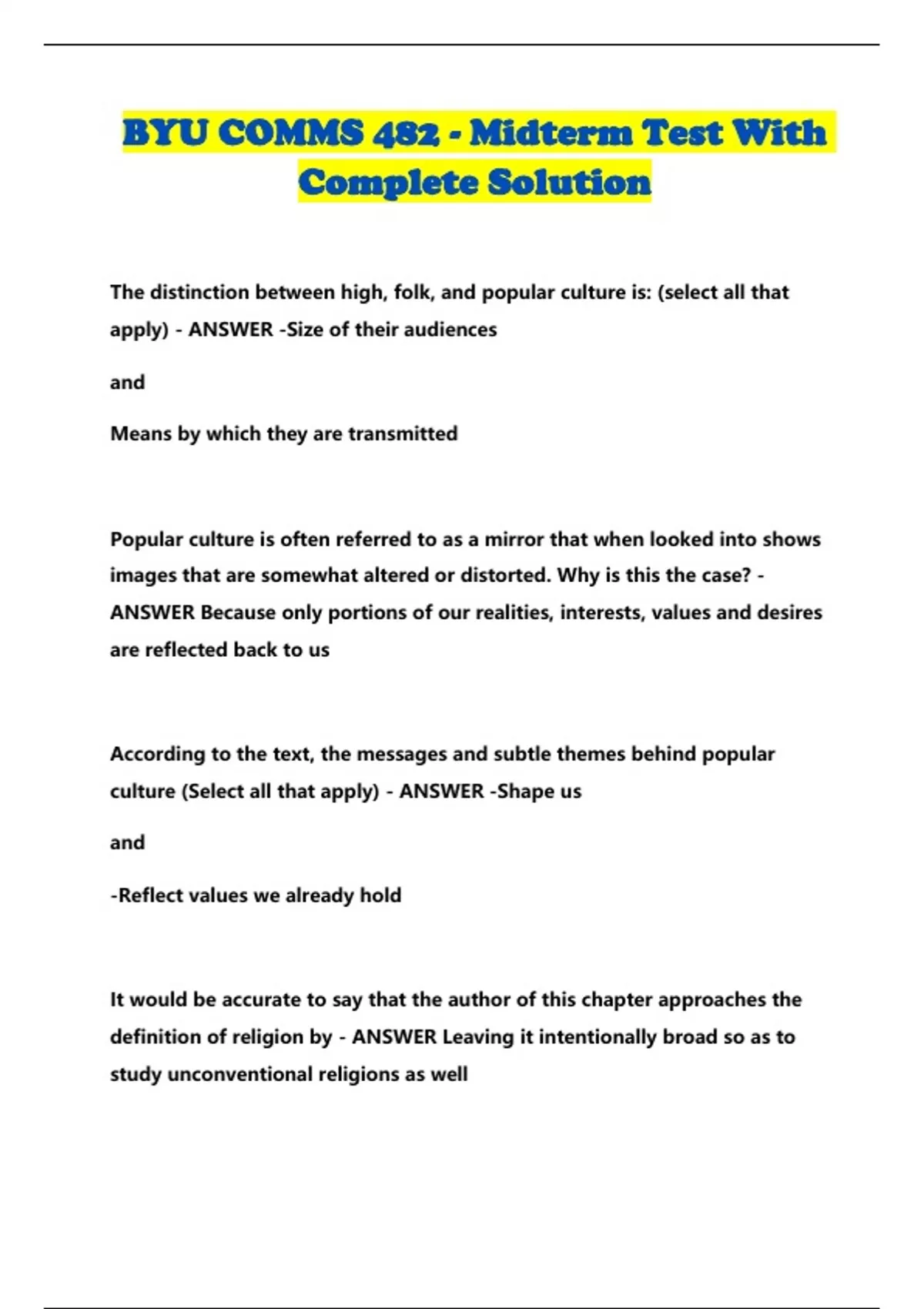 BYU COMMS 482 - Midterm Test With Complete Solution - BYU COMMS 482 ...