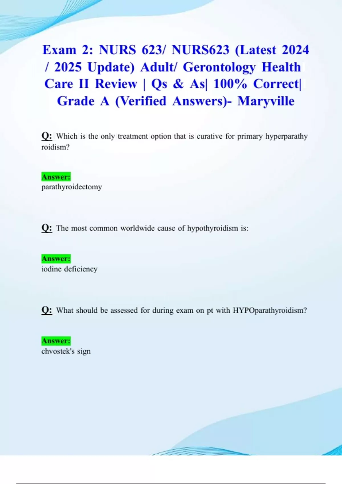 Exam 2: NURS 623/ NURS623 (Latest 2024/ 2025 Update) Adult/ Gerontology ...