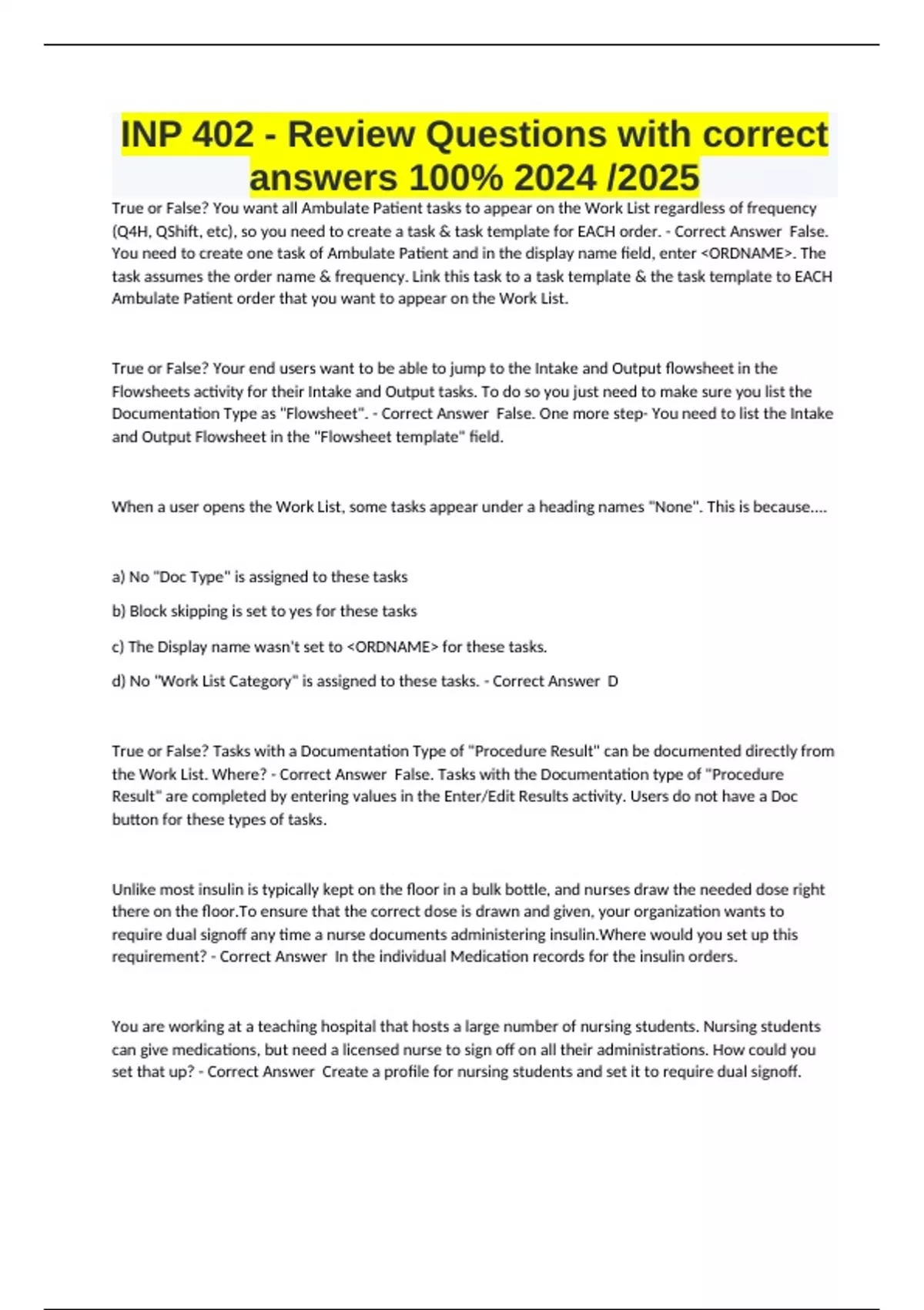 INP 402 - Review Questions with correct answers 100% 2024 /2025 - INP 402 - Stuvia US