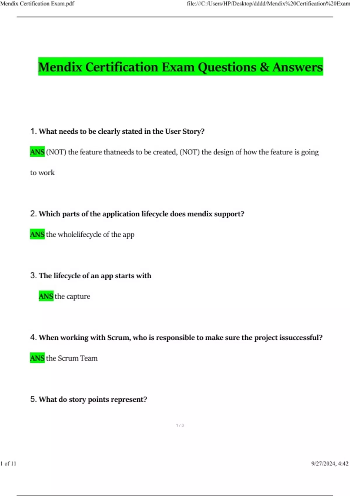 Mendix Certification Exam Questions with 100% Correct Answers ...