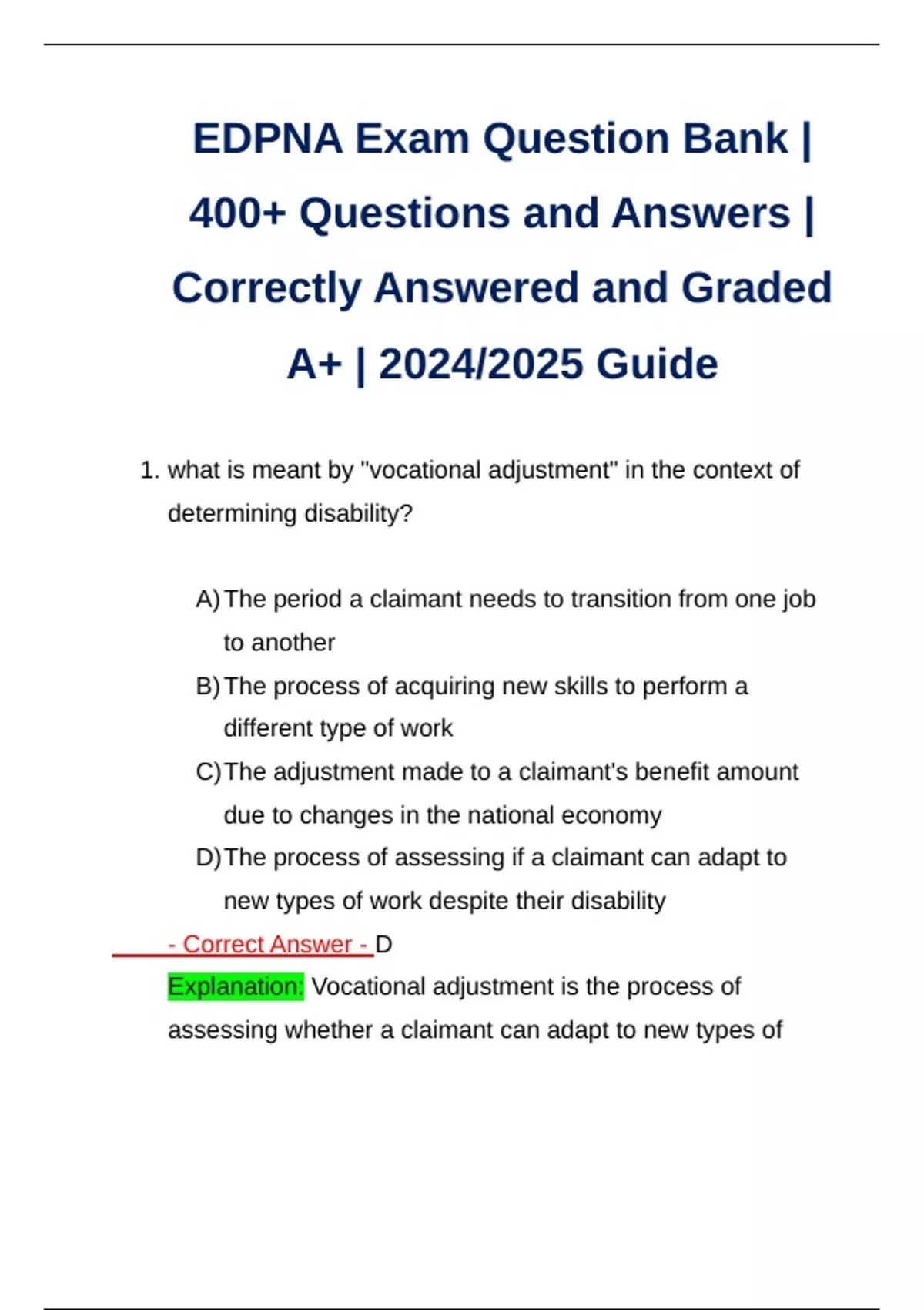 EDPNA Exam Question Bank | 400+ Questions and Answers | Correctly ...
