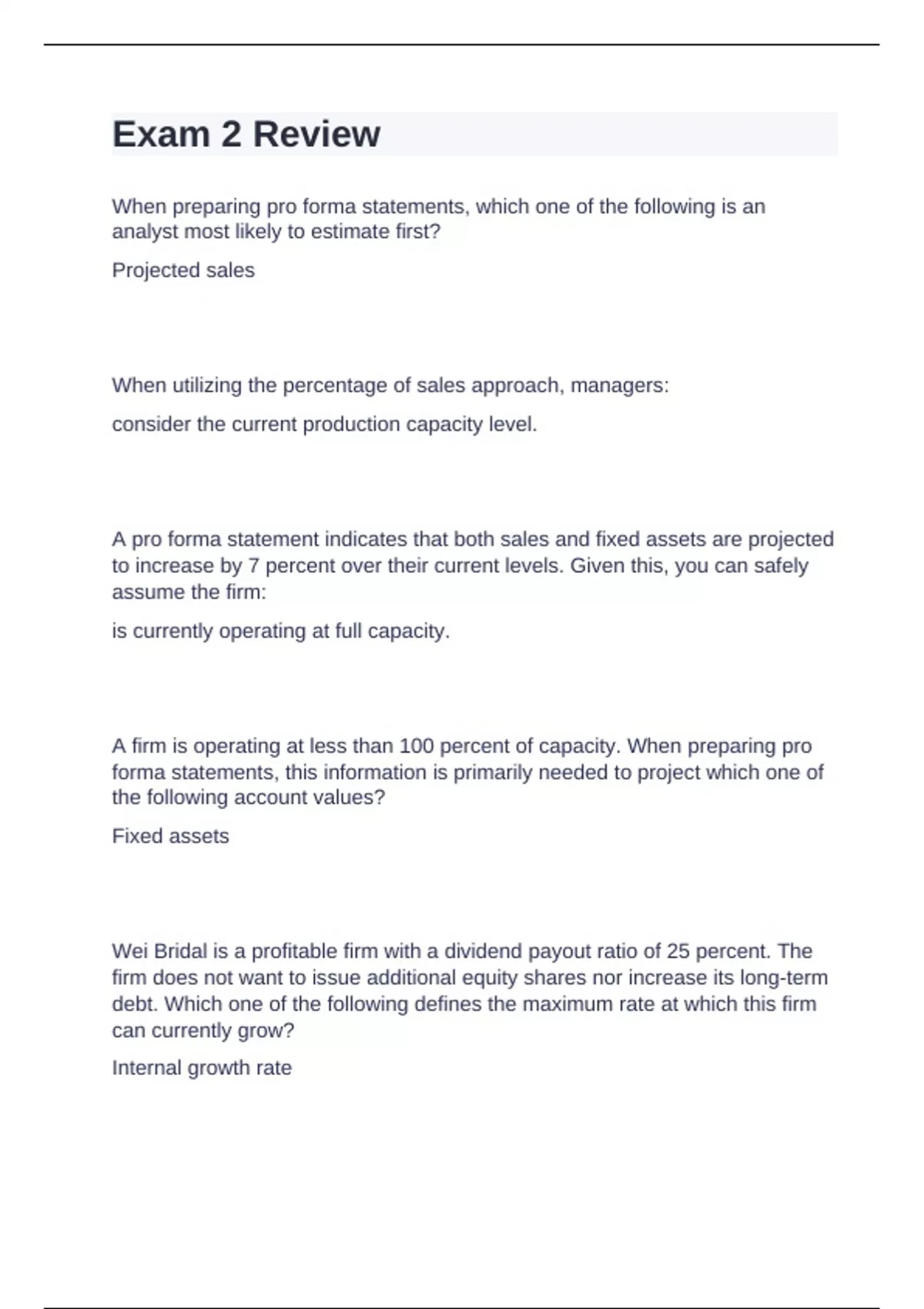 Exam 2 Review Question and answers rated A+ 2024/2025 - ACCT - Stuvia US