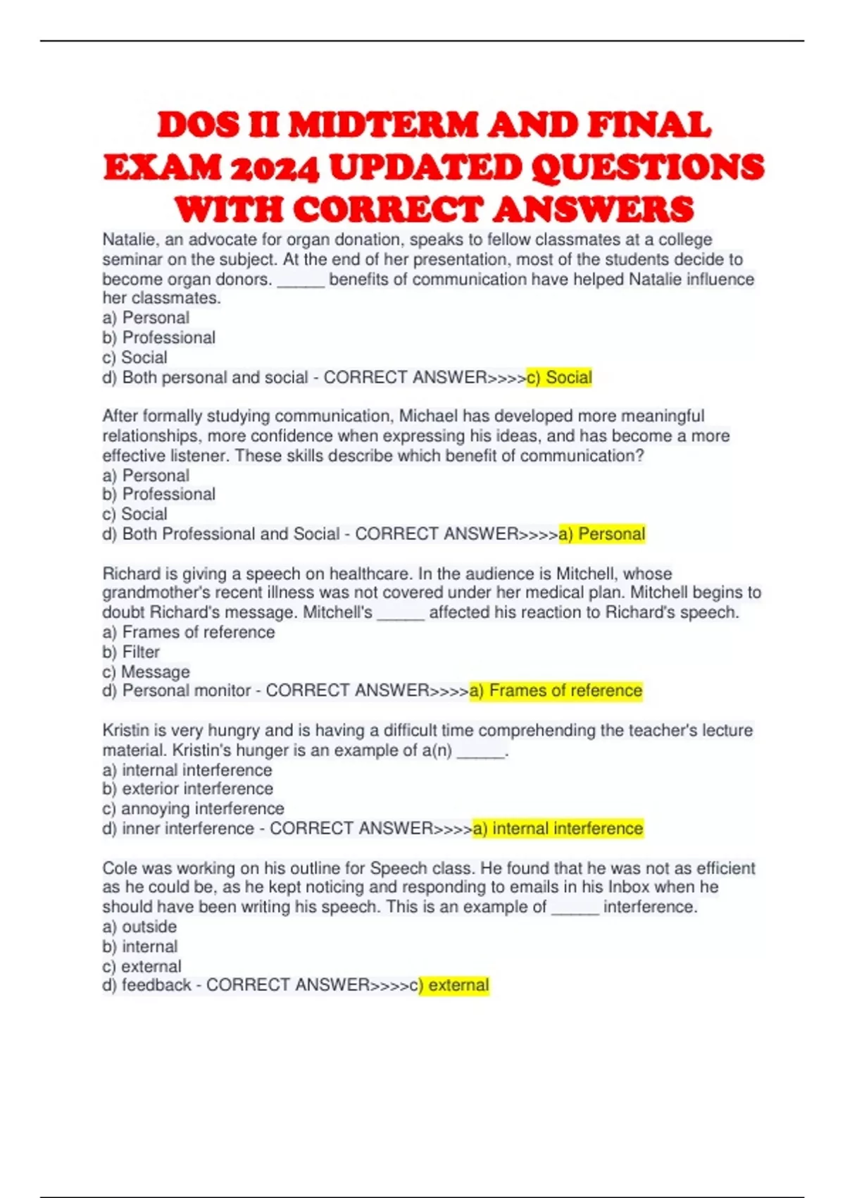 DOS II MIDTERM AND FINAL EXAM 2024 UPDATED QUESTIONS WITH CORRECT ...