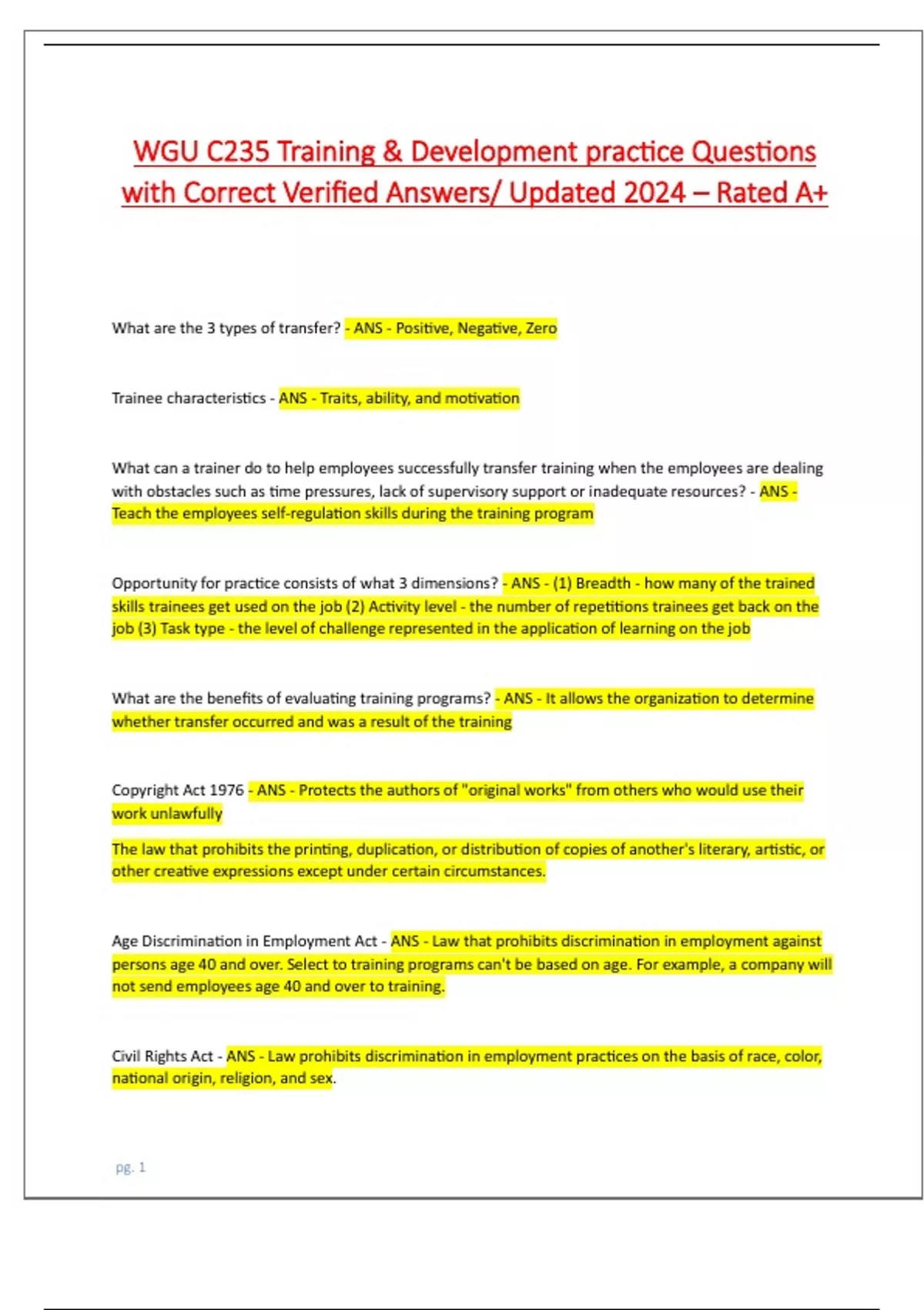 WGU C235 Training & Development practice Questions with Correct ...