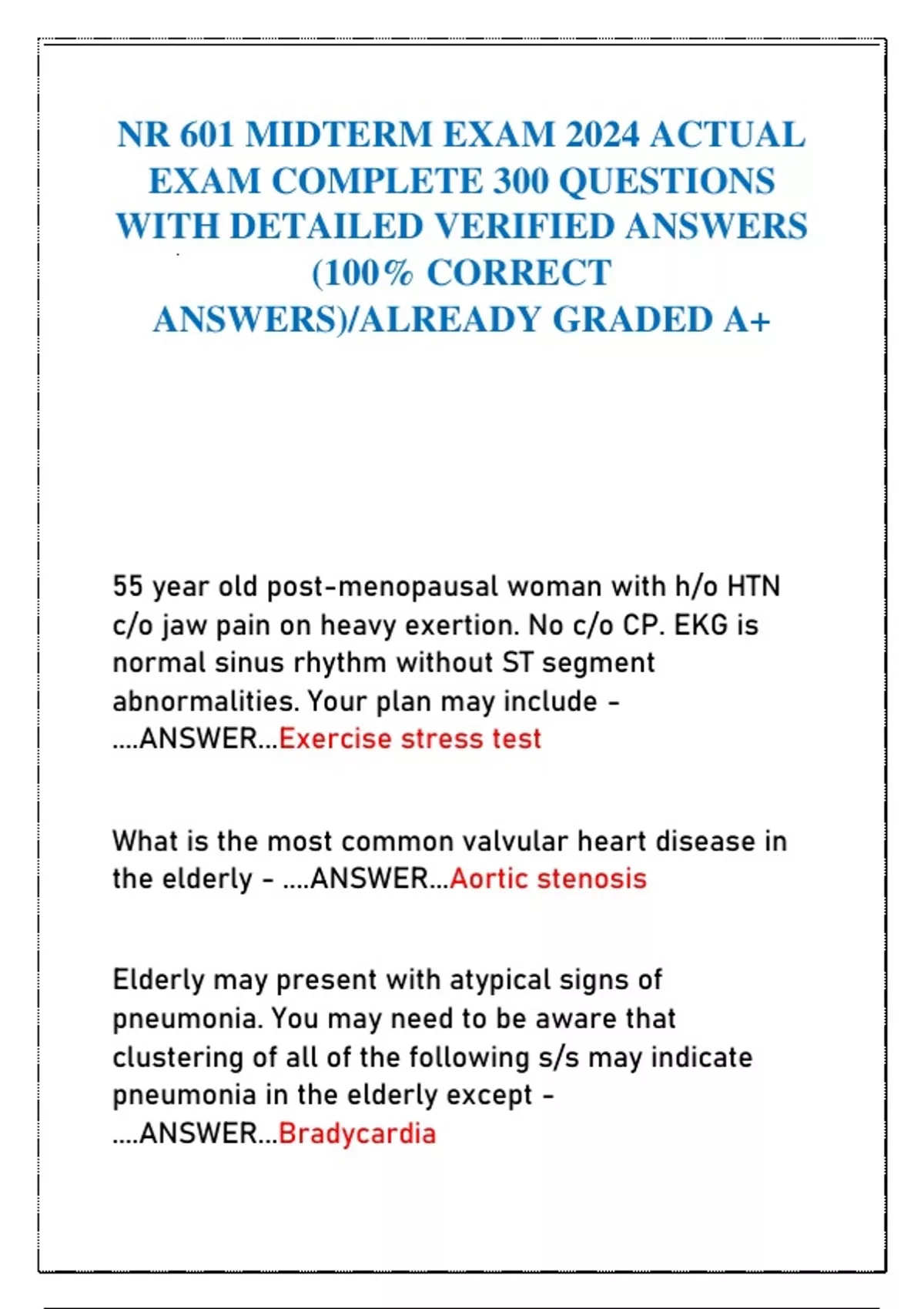 NR 601 MIDTERM EXAM 2024 ACTUAL EXAM COMPLETE 300 QUESTIONS WITH DETAILED VERIFIED ANSWERS (100% ...