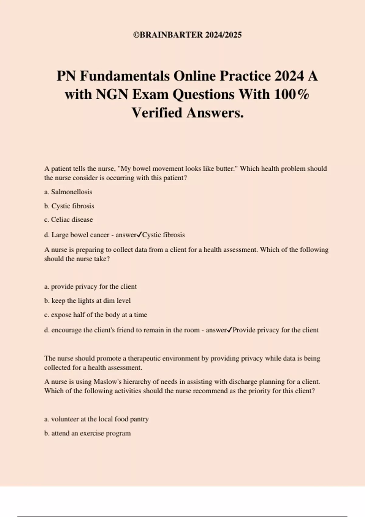 PN Fundamentals Online Practice 2024 A with NGN Exam Questions With 100 ...