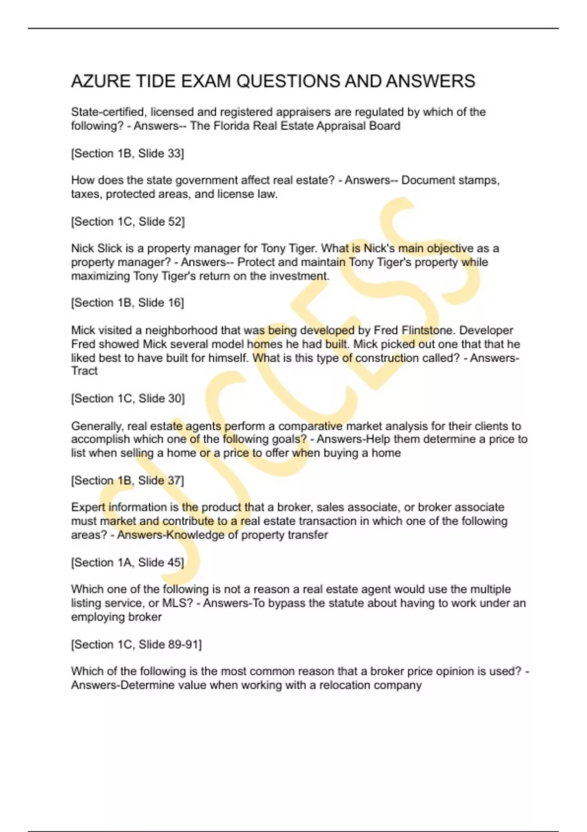 AZURE TIDE EXAM QUESTIONS AND ANSWERS - AZURE REAL ESTATE - Stuvia US