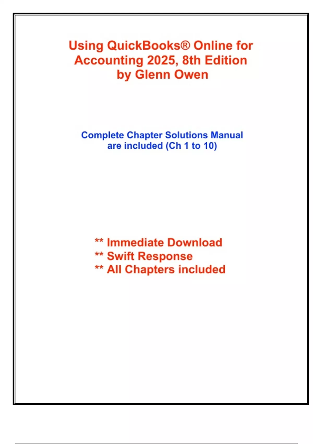 Solutions for Using QuickBooks® Online for Accounting 2025, 8th Edition by Owen (All Chapters ...