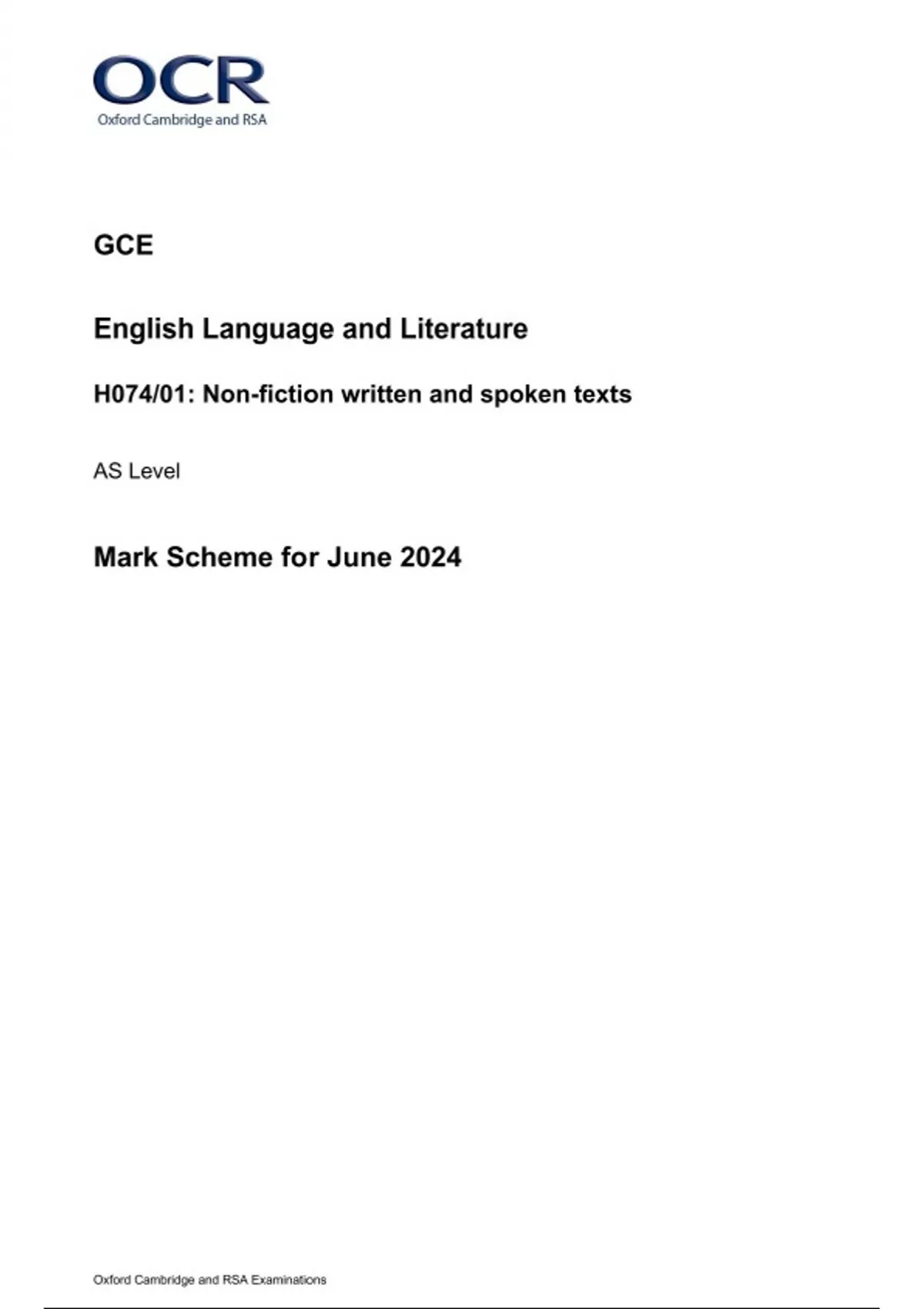 OCR AS Level English Language and Literature Paper 1 and 2 JUNE 2024 ...