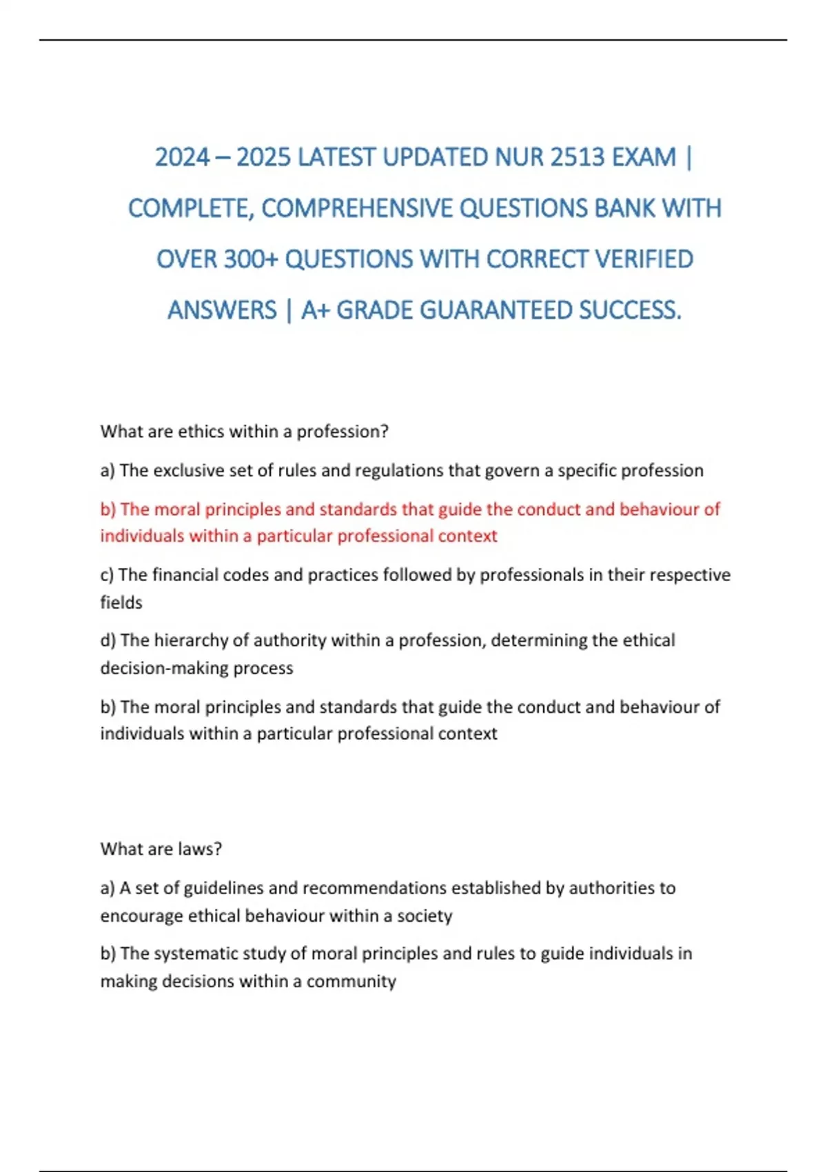 2025 LATEST UPDATED NUR 2513 EXAM | COMPLETE, COMPREHENSIVE QUESTIONS ...