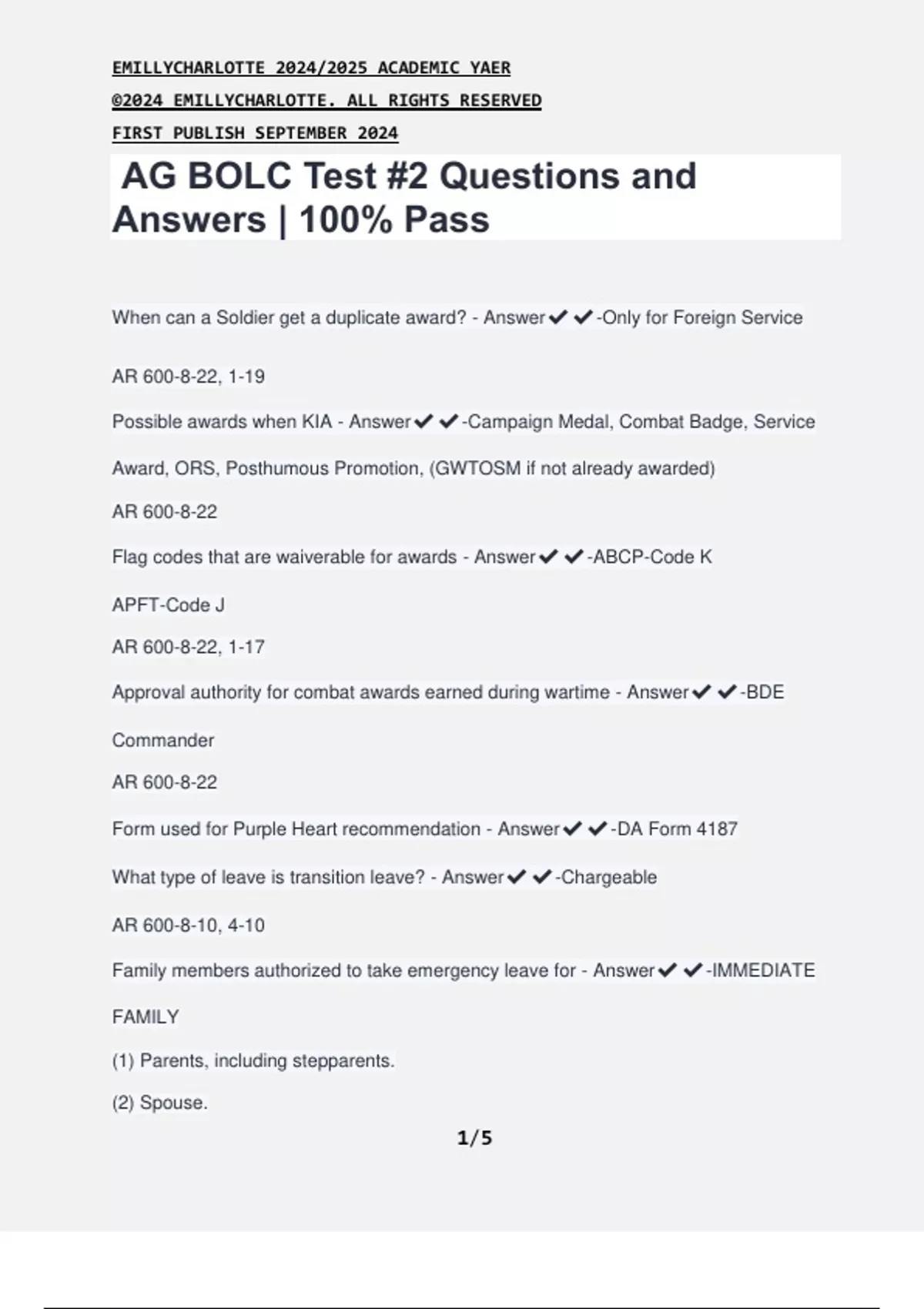 AG BOLC Test #2 Questions and Answers | 100% Pass - AG BOLC - Stuvia US