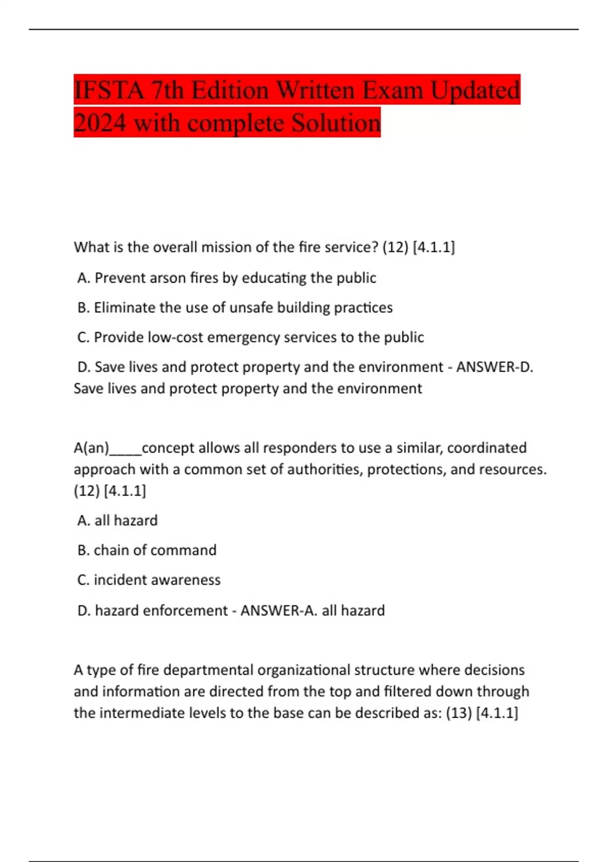 IFSTA 7th Edition Written Exam Updated 2024 with complete Solution - IFSTA 7th E - Stuvia US