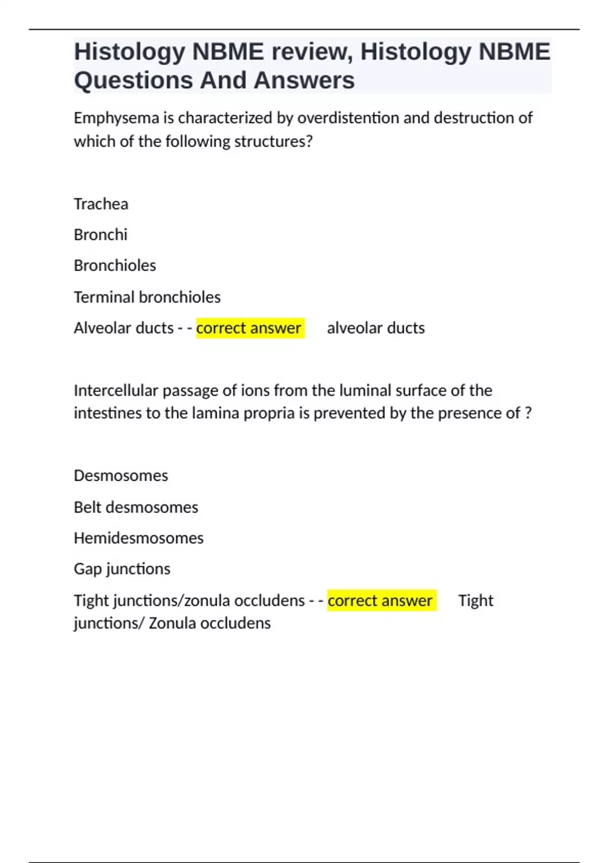 Histology NBME review, Histology NBME Questions And Answers - Histology ...