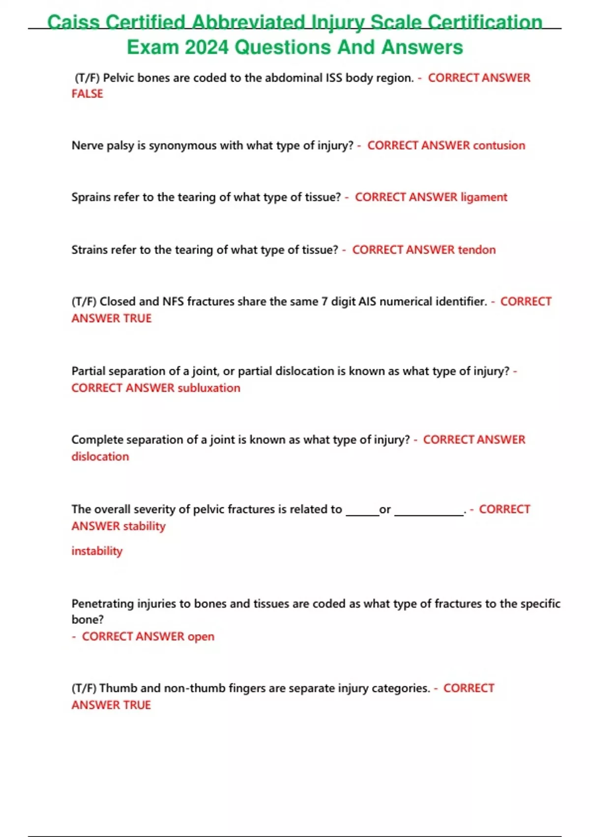 Caiss Certified Abbreviated Injury Scale Certification Exam 2024 ...