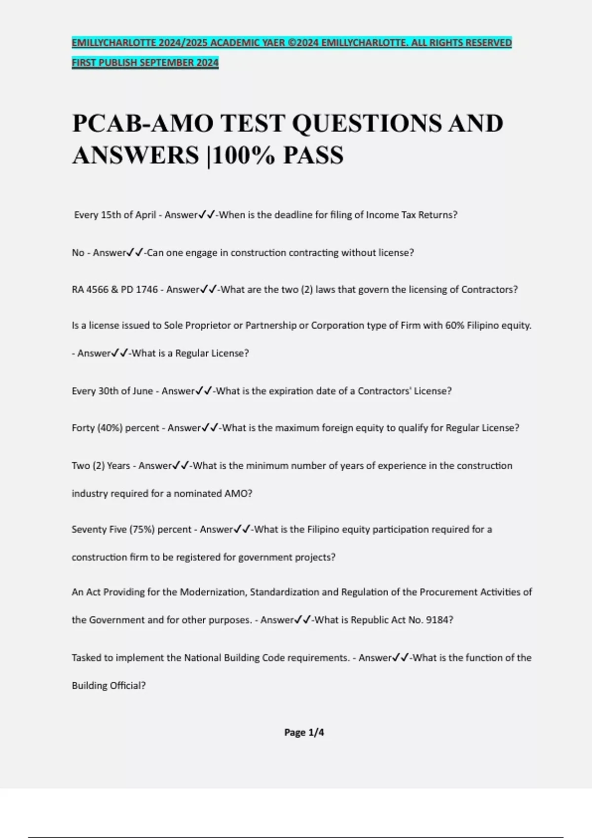 PCAB-AMO TEST QUESTIONS AND ANSWERS |100% PASS - AMO - Stuvia US