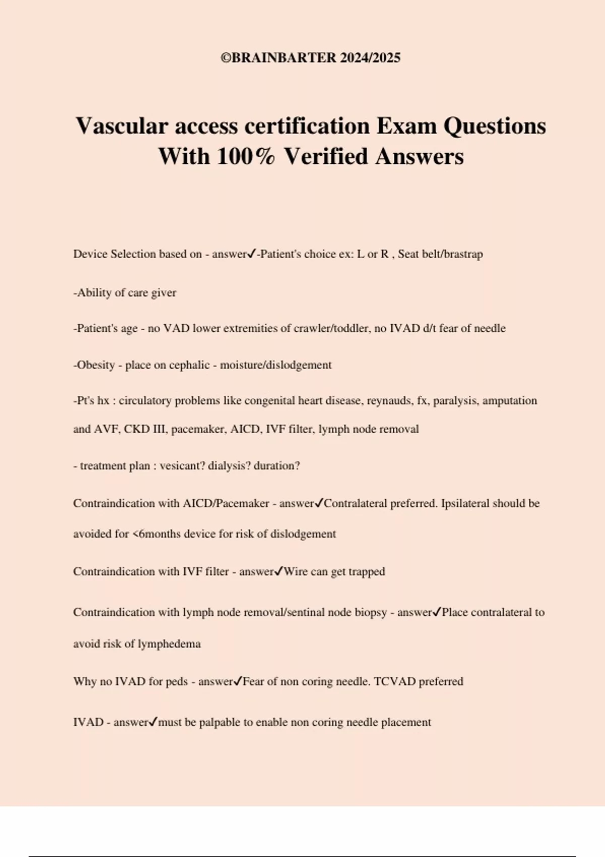 Vascular access certification Exam Questions With 100% Verified Answers ...