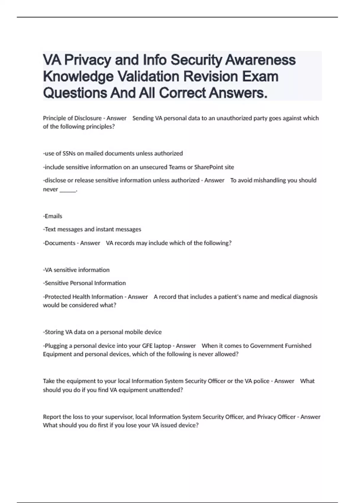 VA Privacy and Info Security Awareness Knowledge Validation Revision ...