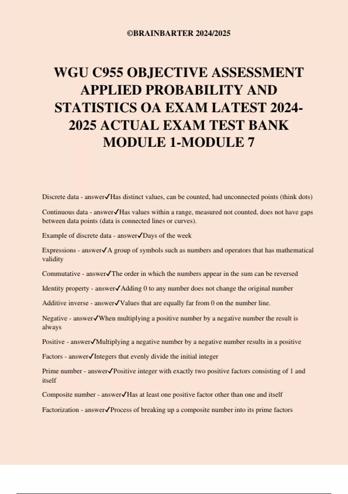 WGU C955 OBJECTIVE ASSESSMENT APPLIED PROBABILITY AND STATISTICS OA ...