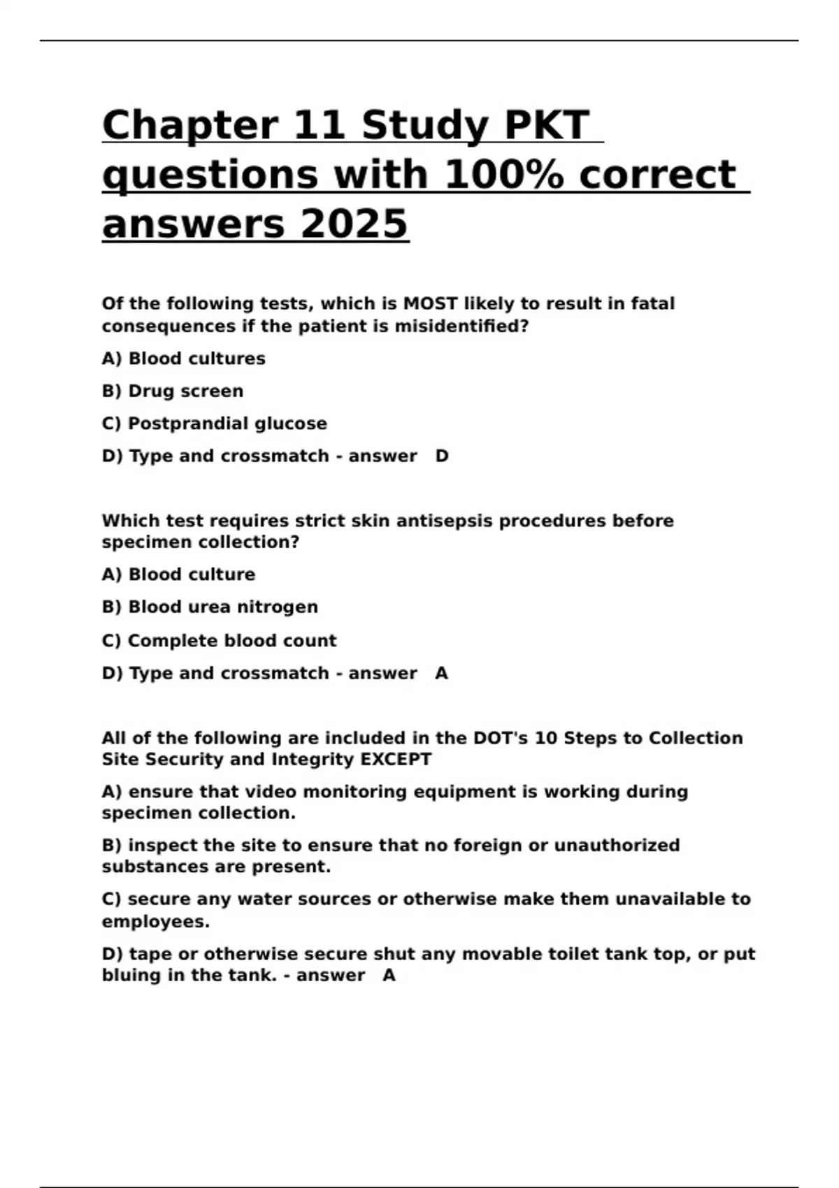 Chapter 11 Study PKT questions with 100- correct answers 2025. - ATI ...