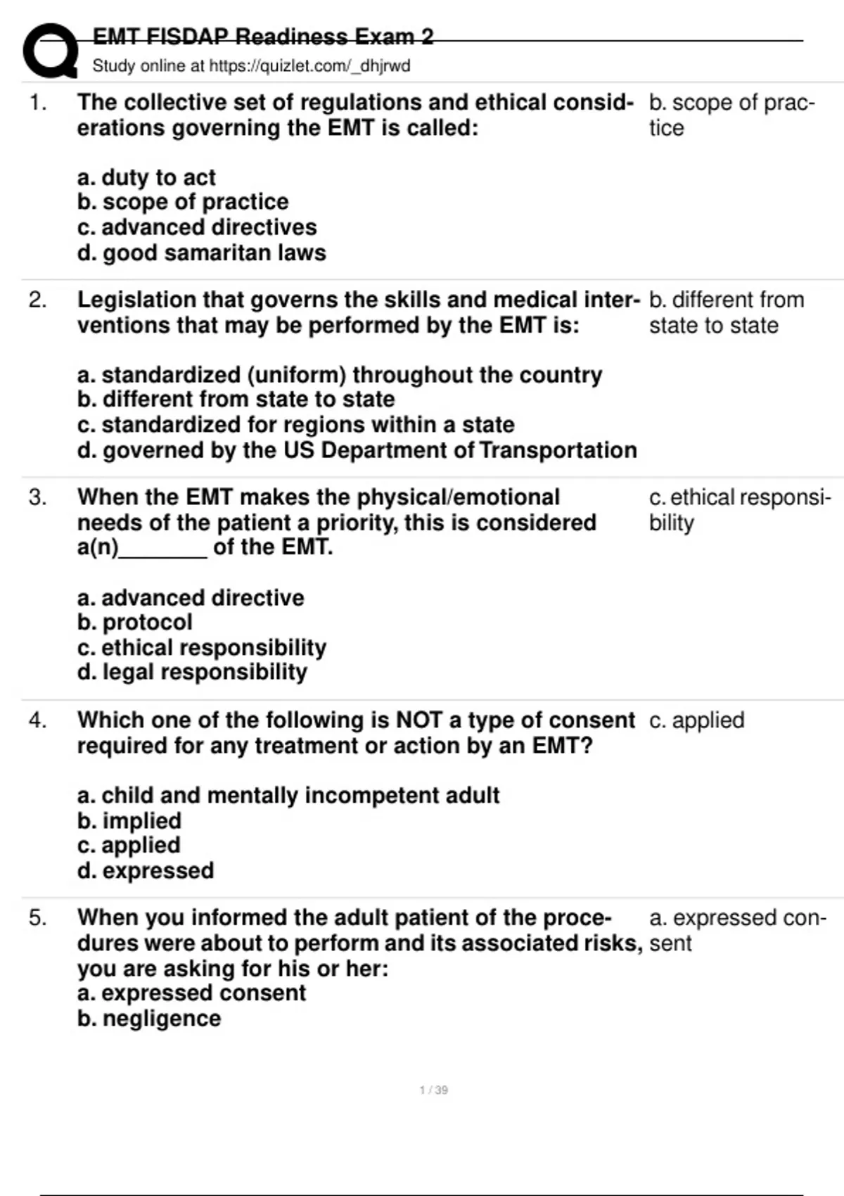 Emt Fisdap Readiness Exam 2 Actual Exam Newest Complete And Accurate Questions With Detailed